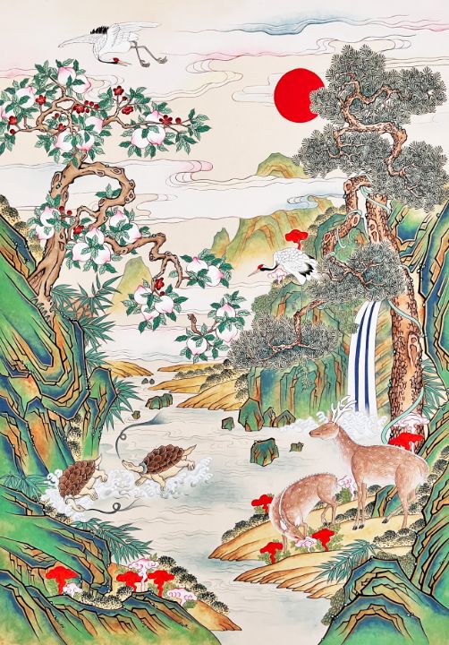 painting of symbols of ten longevity - Amy7art - Paintings & Prints ...