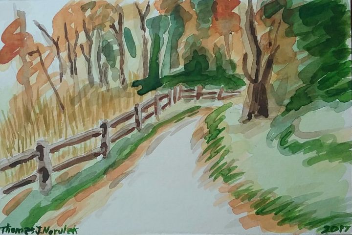 Hiking Trail with Fence - Printsnat - Paintings & Prints, Landscapes ...