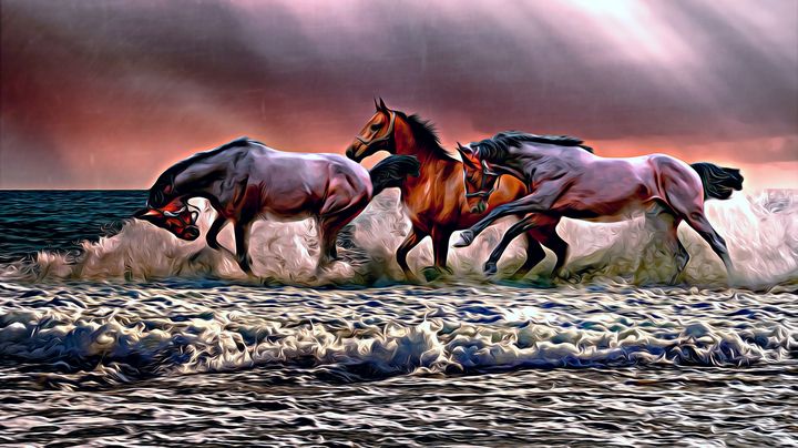 Horses Galloping in the Ocean - Wilson Colfax - Digital Art & AI ...