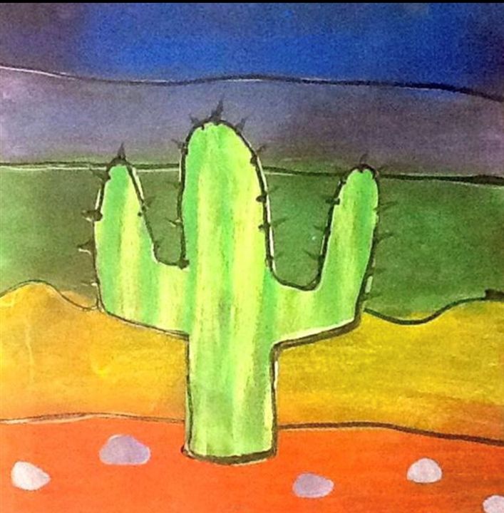 Cactus in the rainbow desert - Ajani Art - Drawings & Illustration ...
