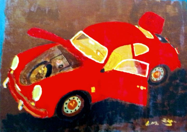 Red Porsche - Abstract Painting Arts - Paintings & Prints, Vehicles ...