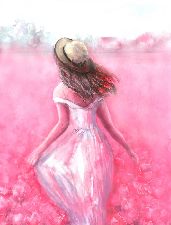 Girl and Poppy field watercolor - NatalyArt - Paintings & Prints ...