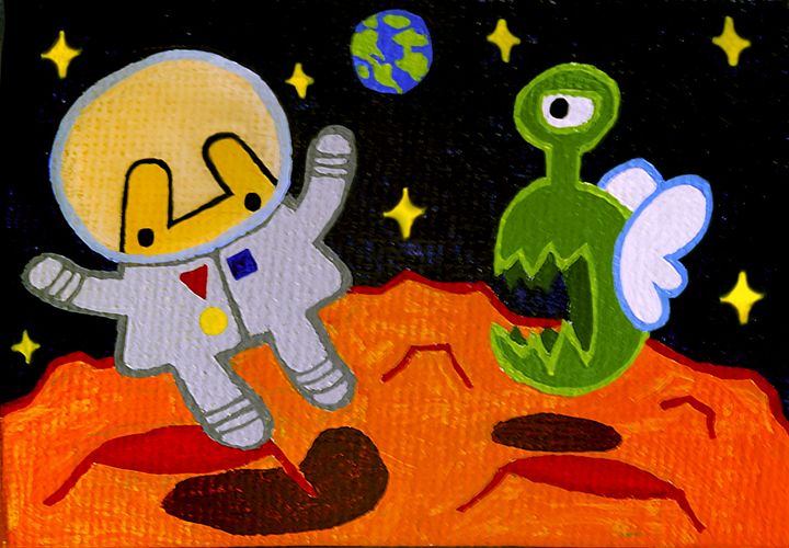 Triangle Monster Runs Afoul an Alien - ArtSempek - Paintings & Prints ...