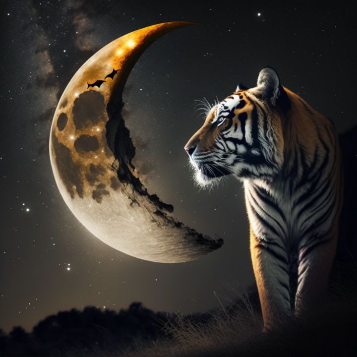 Tiger: Talking to the Moon - QualityArt - Digital Art, Animals, Birds ...