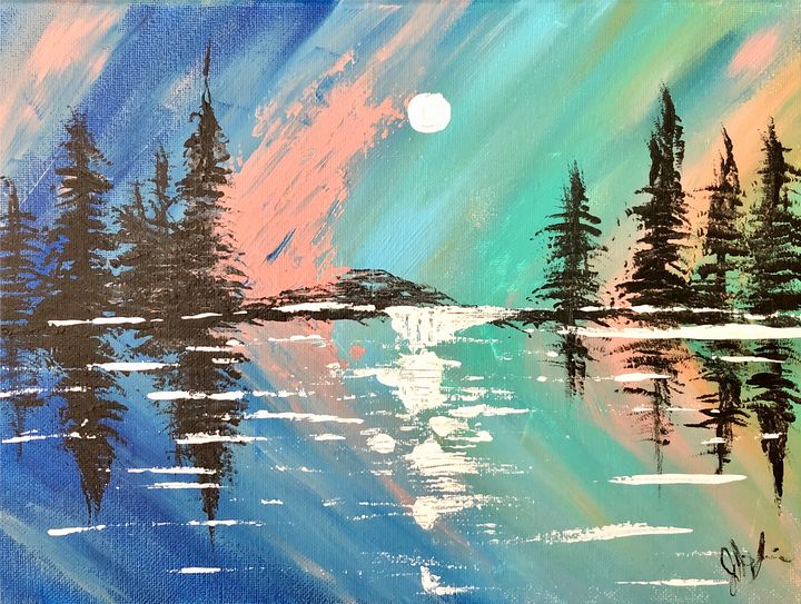 Moonlit Skies - Acrylic - Art by Julia - Paintings & Prints, Landscapes ...