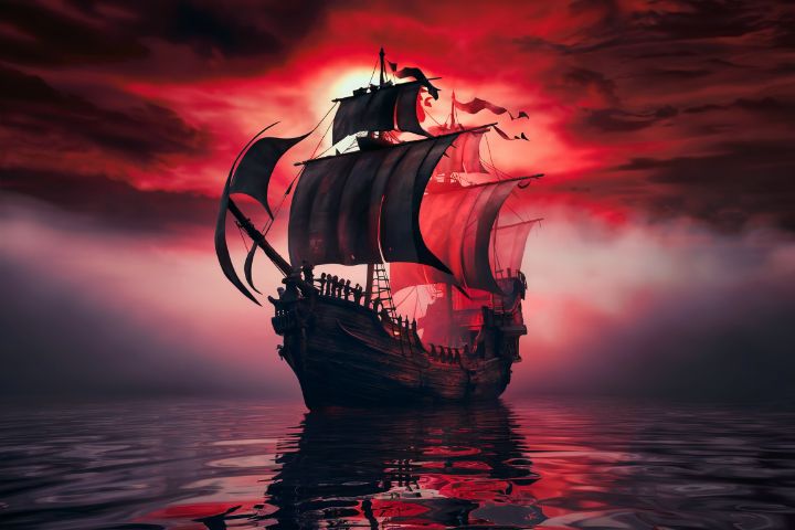 Ghost Ship Under red skies - North Country - Digital Art & AI, Fantasy ...