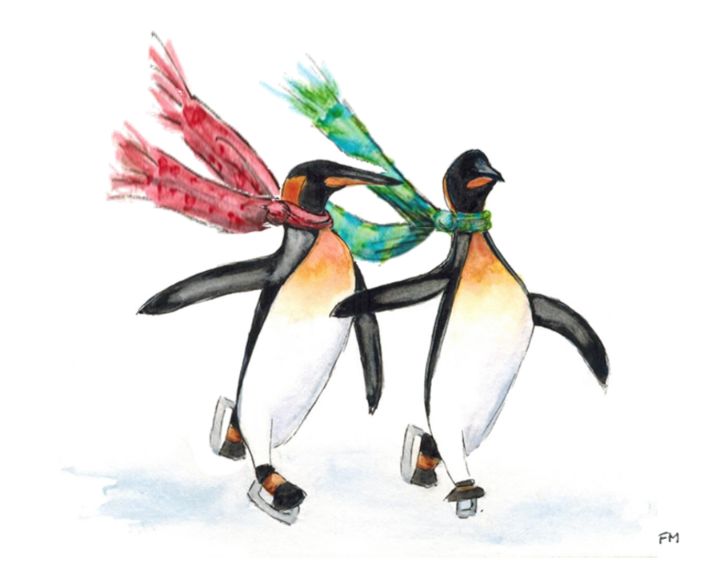 Skating Penguins - Fiona MacKay - Paintings & Prints, Holidays ...