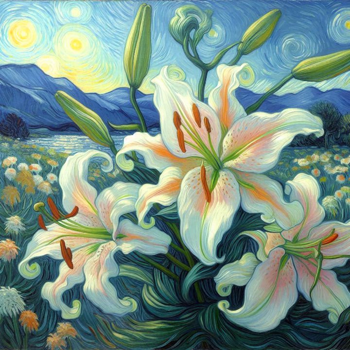 Vibrant Lilies in Van Gogh Style - Gareth Parkes - Paintings & Prints ...