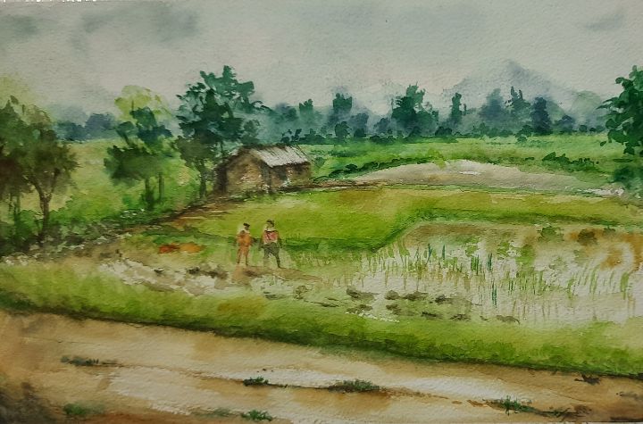 Village paddy land - Art by little - Paintings & Prints, Landscapes ...