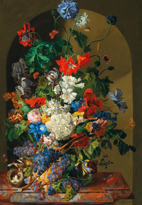A large bouquet of flowers with a bi - Classical Artworks Bay ...