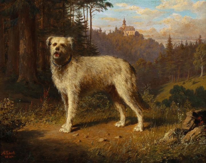 Dog in landscape with church - Classical Artworks Bay - Paintings ...