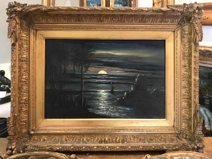 ORIGINAL OIL PAINTING MOON 19th CENT - Vintage Fine Art - Paintings & Prints, Landscapes ...