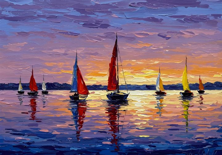 A Vibrant Abstract Maritime Scene - Modern Canvas - Drawings ...