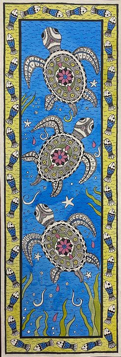 Turtles in Sea - Indu Prasad - Paintings & Prints, Ethnic, Cultural ...