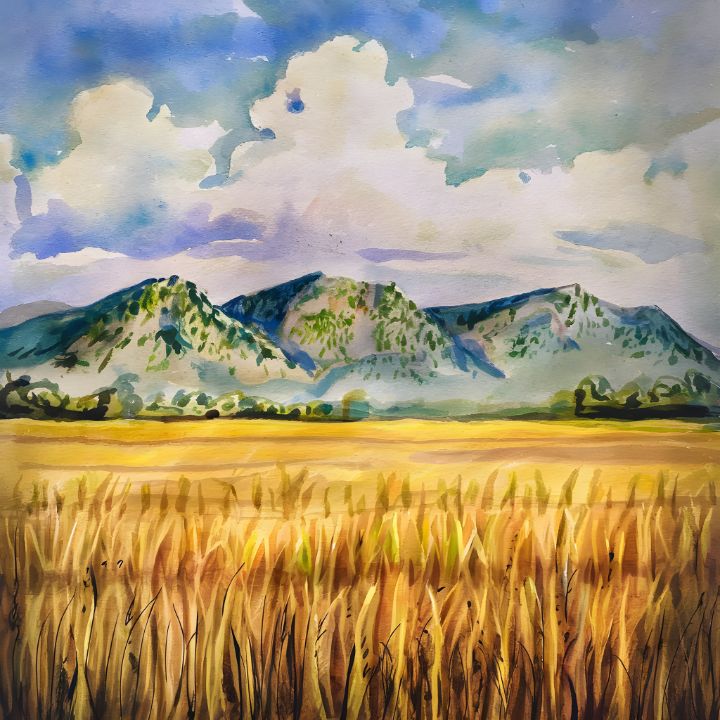 Watercolor image of a field of crops - digital art panels26 - Digital ...