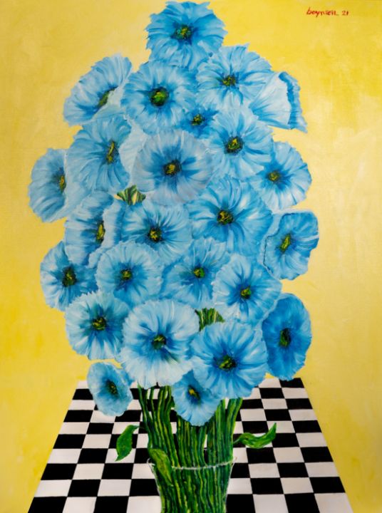 Blue Flowers and Checkerboard - bill boynton - Paintings & Prints ...