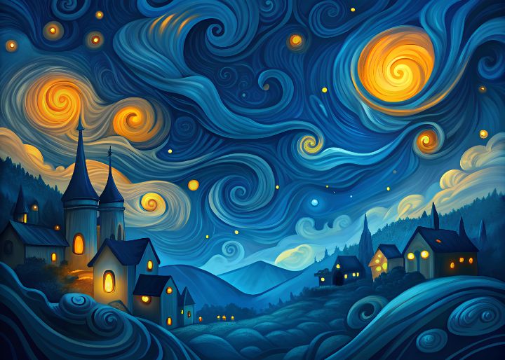 Starry night above country cottages - Swee - Digital Art & AI, Fantasy ...