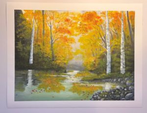 Amber Birch Trees in early Autumn - John Mark Paintings - Paintings ...