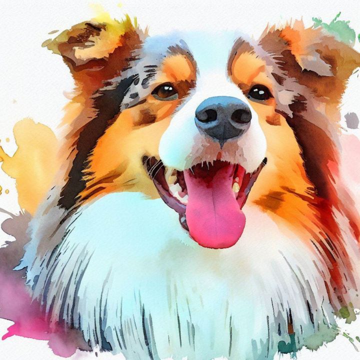 Watercolor Australian Shepherd dog - Nisha Chandra - Paintings & Prints ...