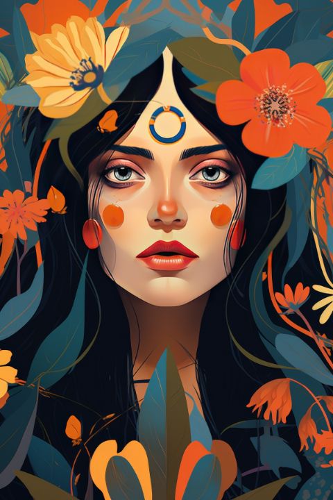 Boho Moonlit Bloom Portrait - Tohu Wa Boho - Digital Art & AI, People ...