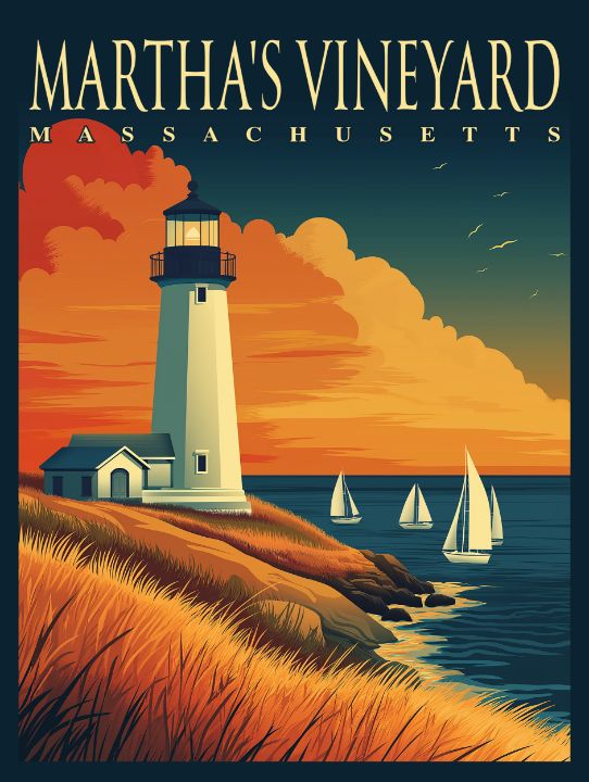 Martha's Vineyard Lighthouse - Vintage Posters - Digital Art & AI ...