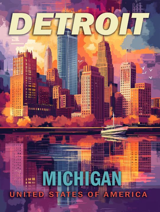 Detroit, Michigan | Vintage Poster - Vintage Posters - Digital Art & AI ...