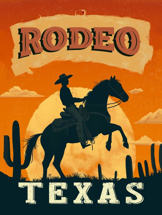Texas Cowboy Rodeo Vintage Poster - Vintage Posters - Digital Art & AI ...