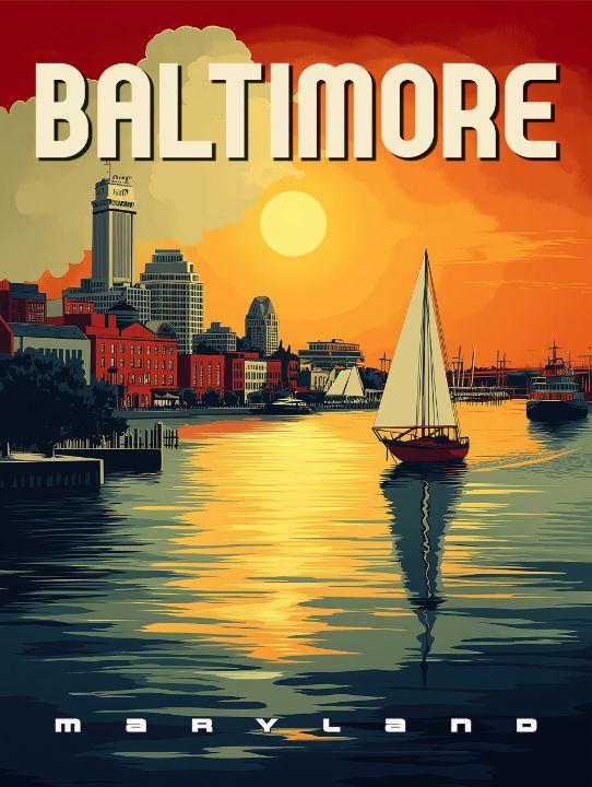 Baltimore Retro Travel Poster - Vintage Posters - Digital Art & AI ...