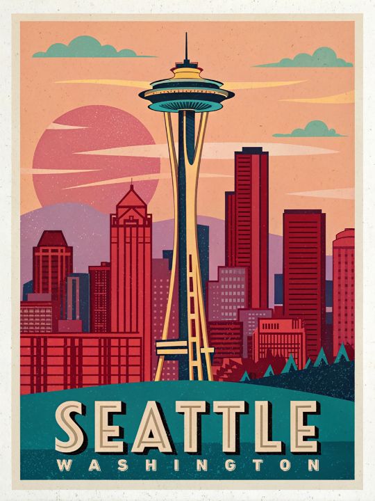 Seattle - Emerald City Skyline - Vintage Posters - Digital Art & AI ...