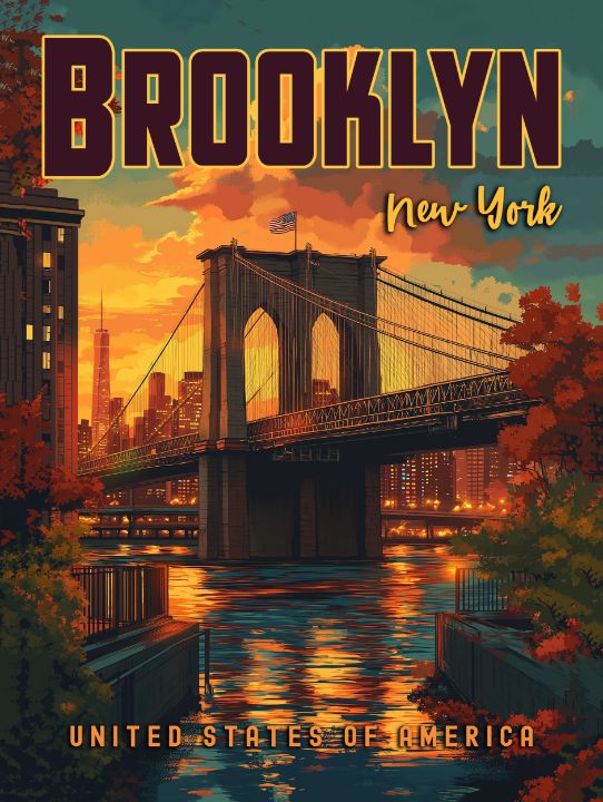 Brooklyn Bridge Sunrise - Vintage Posters - Digital Art & AI, Places ...