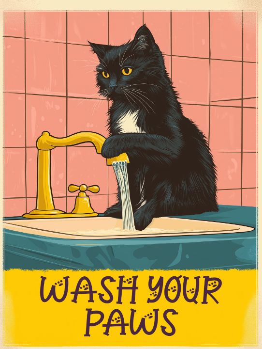 Wash Your Paws Cat Bathroom - Vintage Posters - Digital Art & AI ...