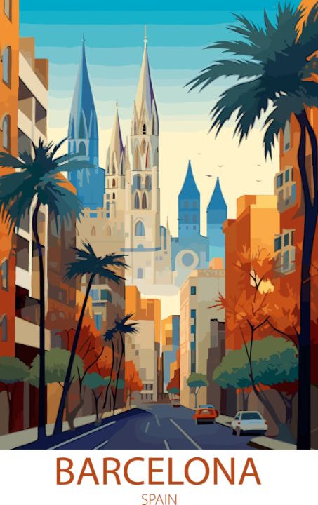 Barcelona, Spain Travel Poster - Vintage Posters - Digital Art & AI ...