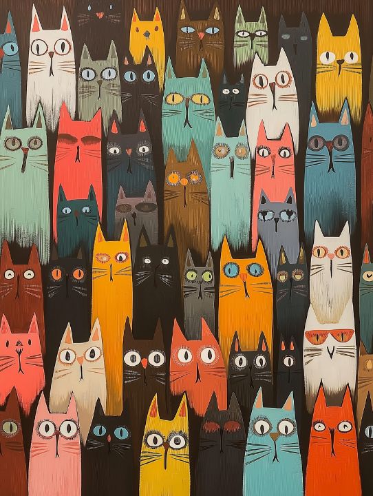 Colorful Cartoon Cats Illustration - Vintage Posters - Digital Art & AI ...