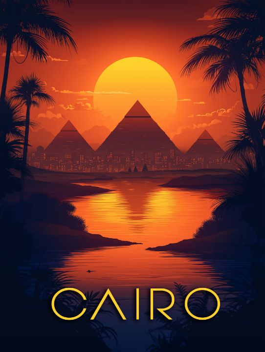 Egypt Sunset: Pyramids Nile River - Vintage Posters - Digital Art & AI ...