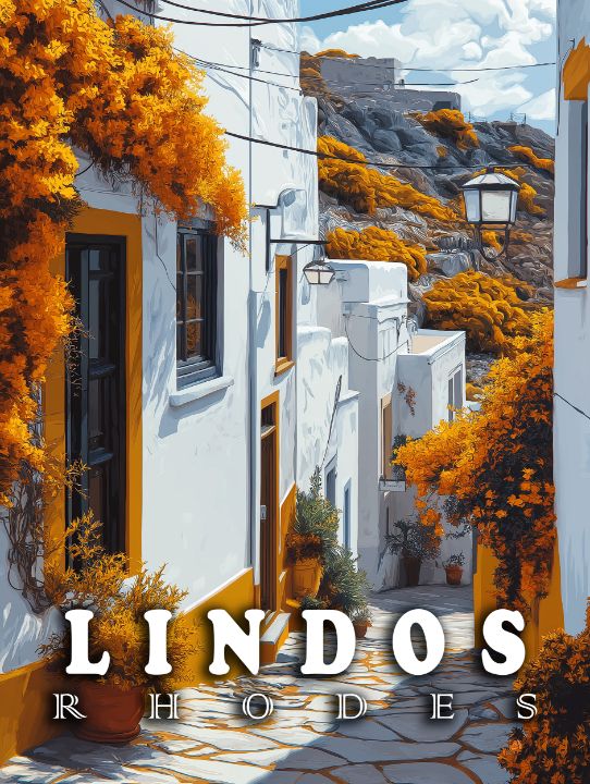 Lindos, Rhodes Greek - Vintage Posters - Digital Art & AI, Places ...