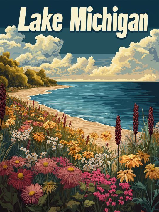 Lake Michigan Vintage Travel Poster - Vintage Posters - Digital Art ...