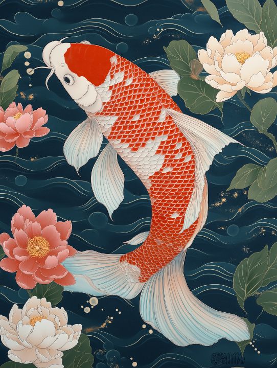 Koi Fish Poster Vintage - Vintage Posters - Digital Art & AI, Animals ...