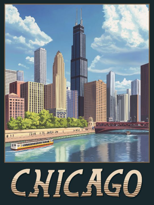 Vintage Chicago City Skyline Poster - Vintage Posters - Digital Art ...