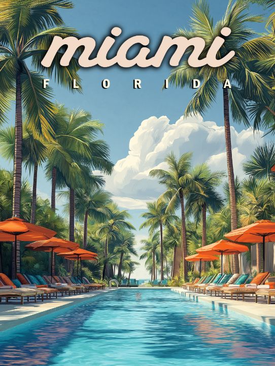 Miami Pool Vintage Poster - Vintage Posters - Digital Art & AI, Places ...