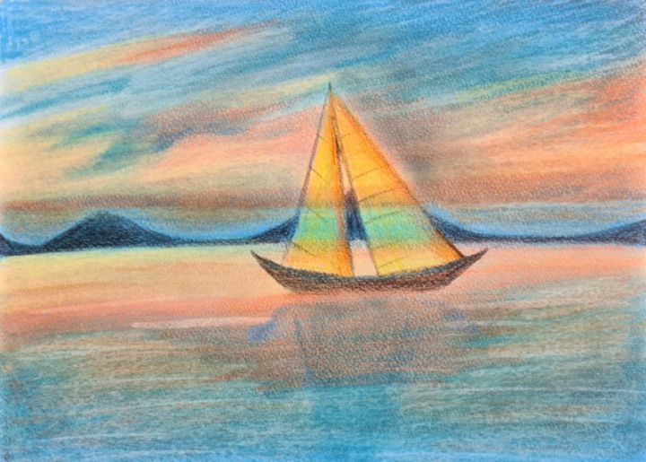 Sunset boat - Universeea - Drawings & Illustration, Vehicles ...
