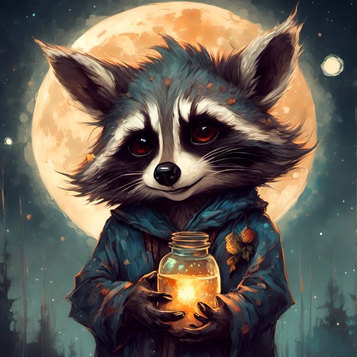 Cute Raccoon With a Magic Potion - Angelandspot - Digital Art & AI ...