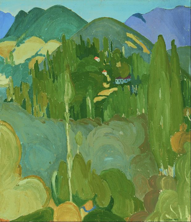 Spyrus Papalucas~Hill with Poplars - Canvas printing - Paintings ...