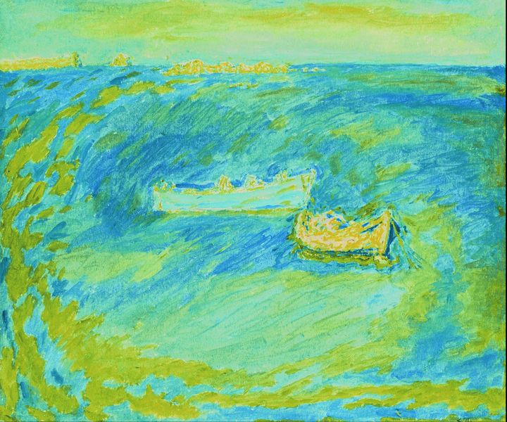 Spyrus Papalucas~Two Boats in Paros - Canvas printing - Paintings ...