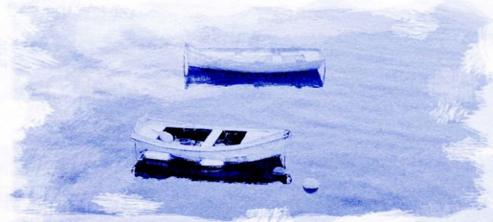 Dream boats on blue water - WallArtOfMio - Digital Art & AI, Landscapes ...
