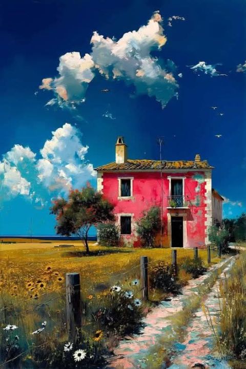 The Pink-hued house: In The Rustics - David Charles - Paintings ...