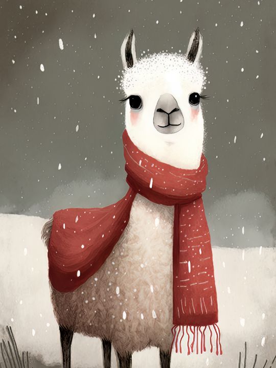 Lama with a red scarf - Bilge Paksoylu - Digital Art & AI, Animals ...