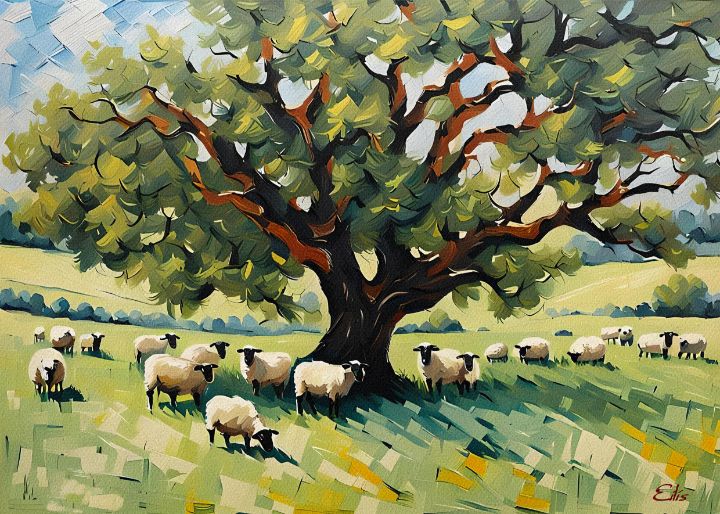 Siesta - Eilis Corner - Digital Art & AI, Animals, Birds, & Fish, Farm Animals, Sheep - ArtPal