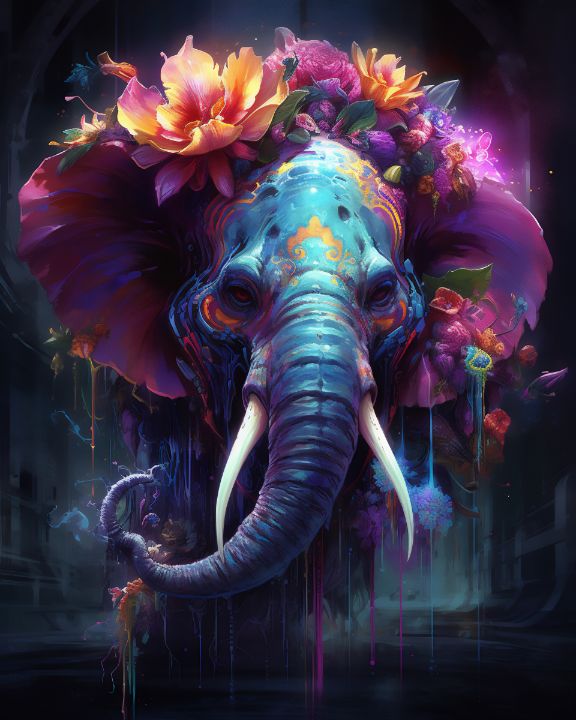 Majestic Elephant with Flowers - The Art of Algorithm - Digital Art ...