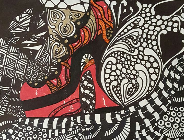 Zentangle Shoe Red Gold and Orange - Debra Brewer Art Gallary ...