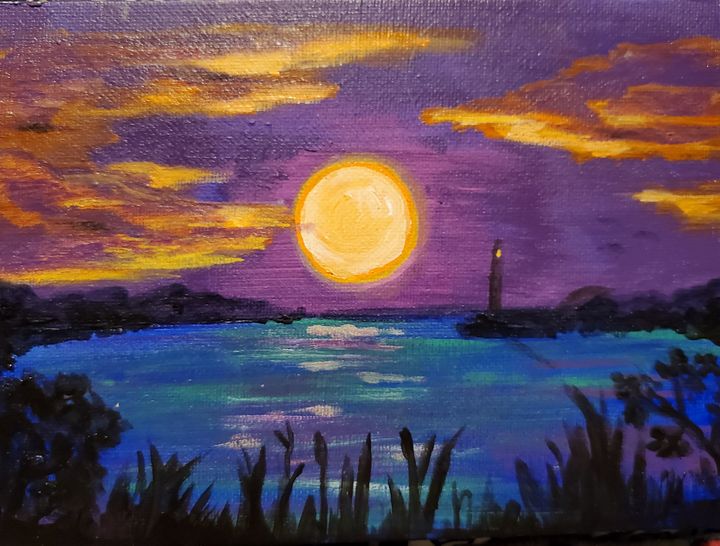 Moon rise - MarrisWyrd - Paintings & Prints, Landscapes & Nature, Lakes ...